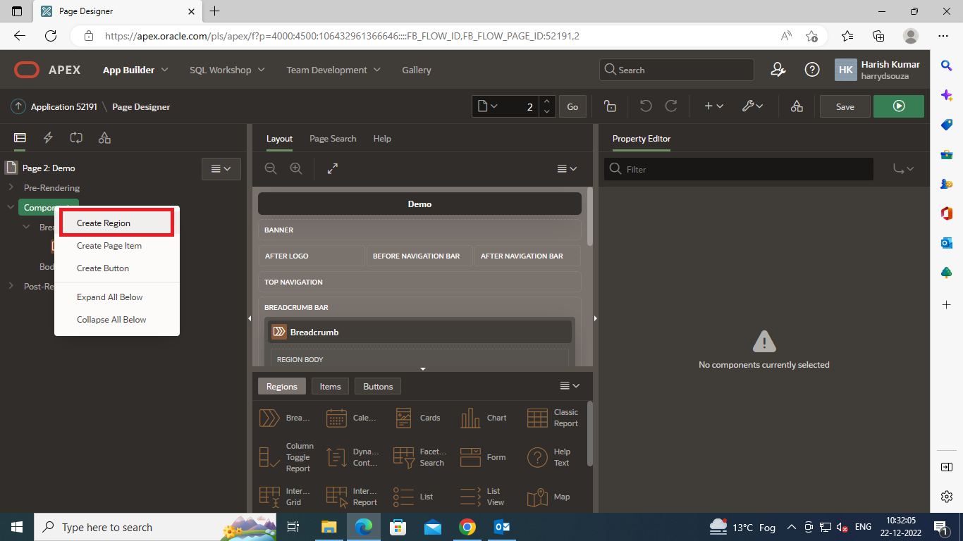 How To Create Page Region In Oracle Apex 22 2 0 Ontoor Blogs