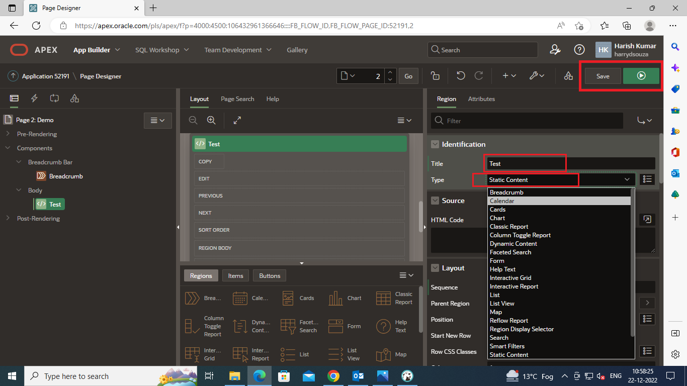 How To Create Page Region In Oracle Apex 22 2 0 Ontoor Blogs