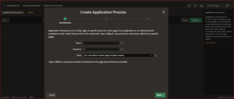 How To Create Application Process And Its Usage In Oracle Apex Ontoor Blogs