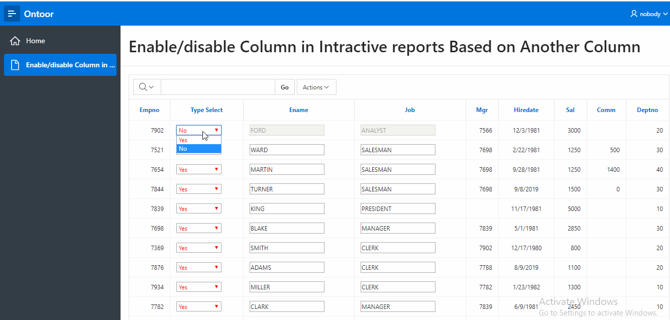 Enable Disable Editable Interactive Report Column Based On Another