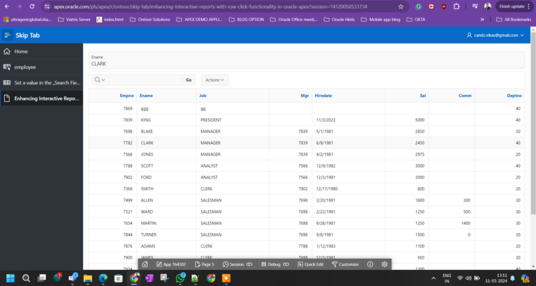 Retrieving Values On Row Click In Oracle Apex Interactive Reports Ontoor Blogs