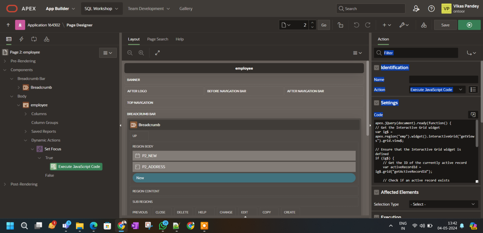 Oracle Apex Navigating To A Specific Column In Interactive Grid After