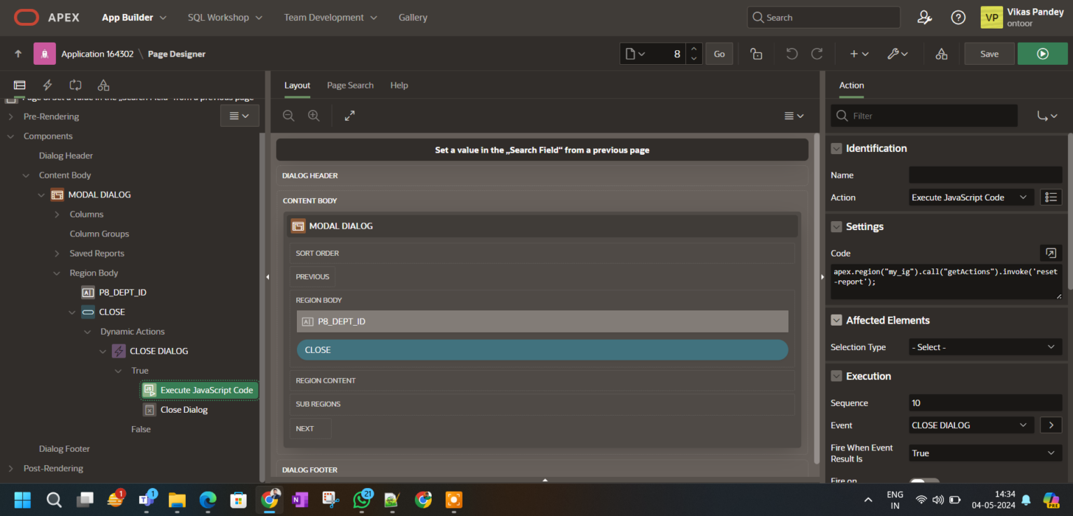 Oracle APEX: Setting a Search Field in Interactive Grid from a Previous ...
