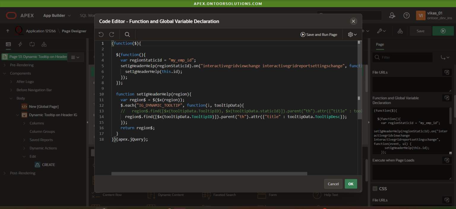 Improve User Experience with Dynamic Column Tooltips in Oracle APEX Interactive Grids - Ontoor blogs