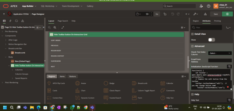 Customizing Interactive Grid Toolbars: How to Hide the Toolbar Button in Oracle APEX - Ontoor blogs