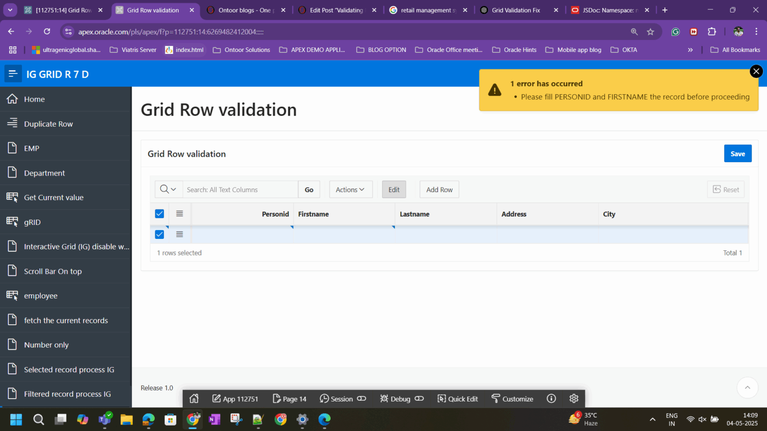 Stop Blank Records: Validating Interactive Grid Data in Oracle APEX - Ontoor blogs